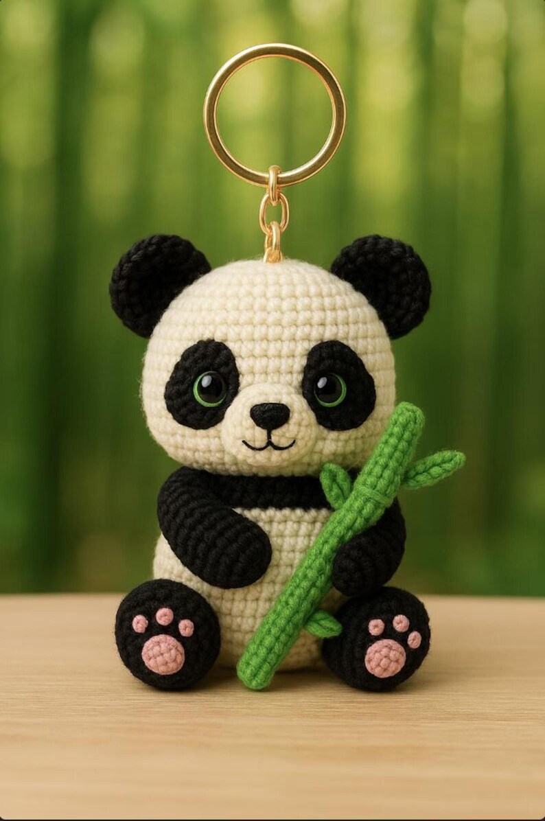 Crochet Panda Keychain: Handmade Amigurumi Bag Charm With Bamboo - Etsy