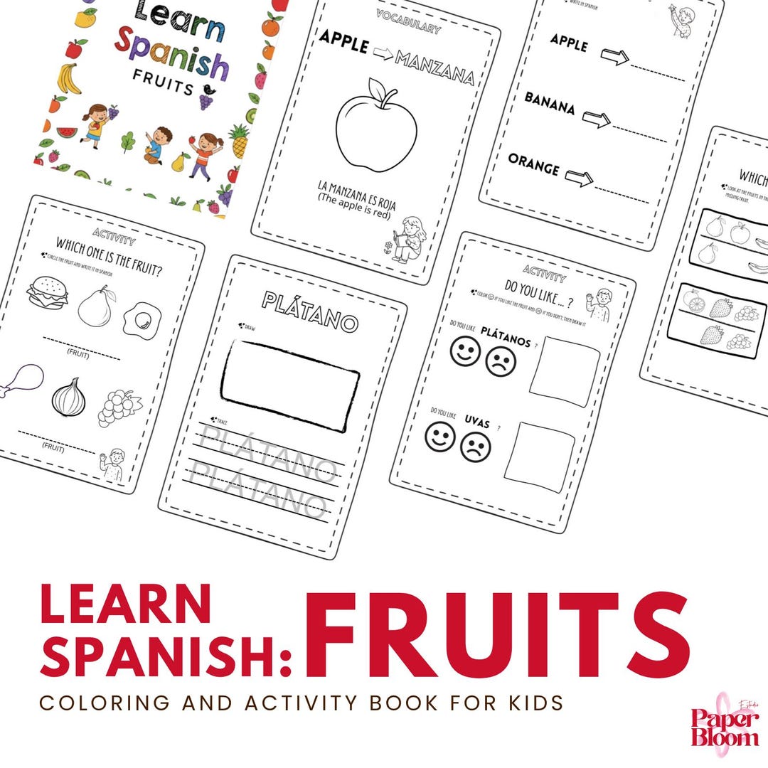 Learn Spanish Fruits | Coloring & Activity Book (digital Download) - Etsy