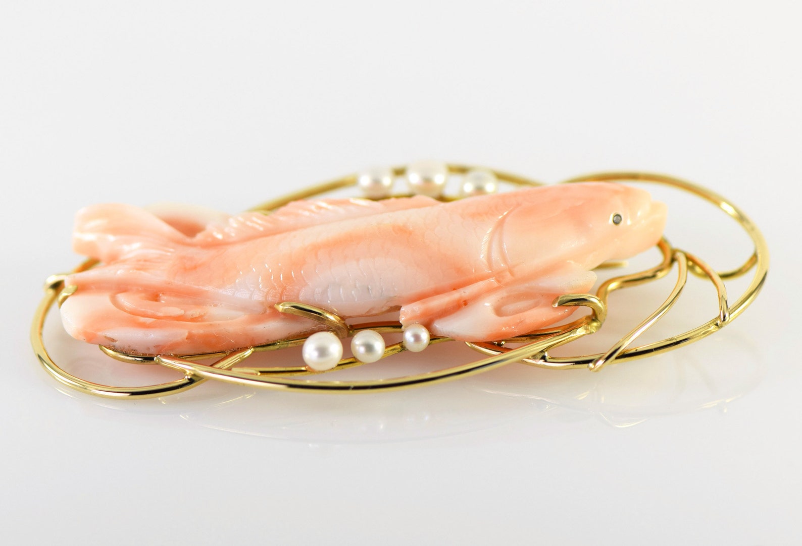 Japanese Angel Skin Coral Carved Koi carp Fish With Pearls - Etsy