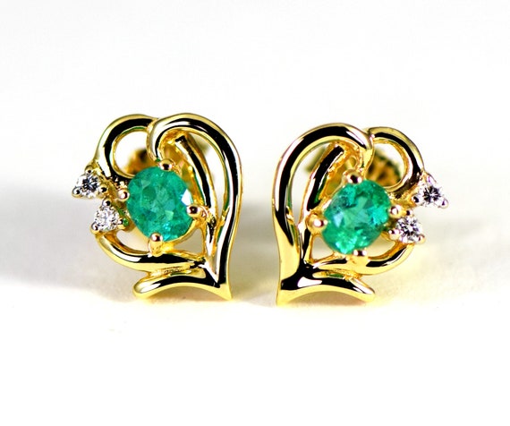 Blue green Brazilian Paraiba Tourmaline and Diamonds in 14k Yellow Gold Stud Earrings Etsy