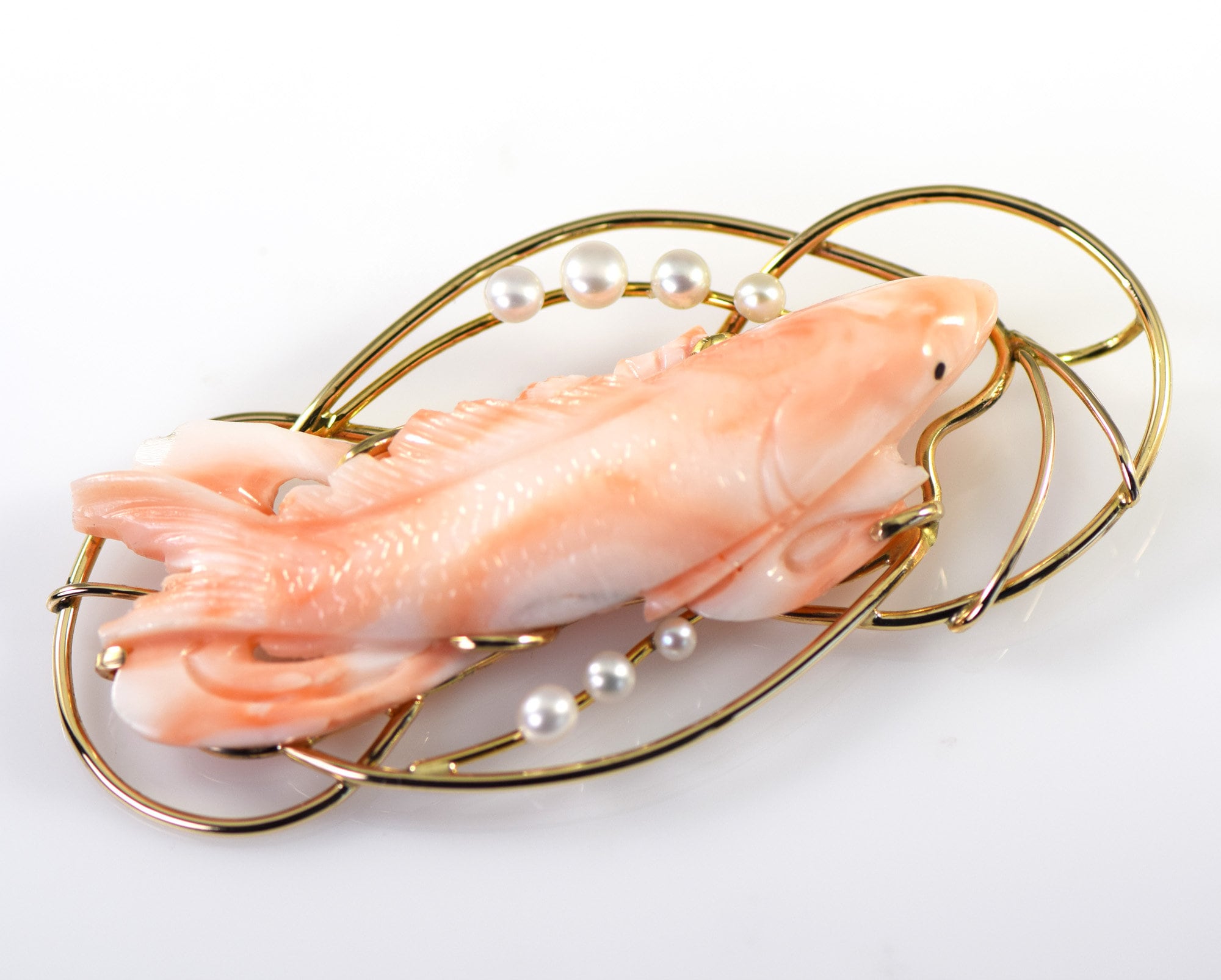 Japanese Angel Skin Coral Carved Koi carp Fish With Pearls - Etsy