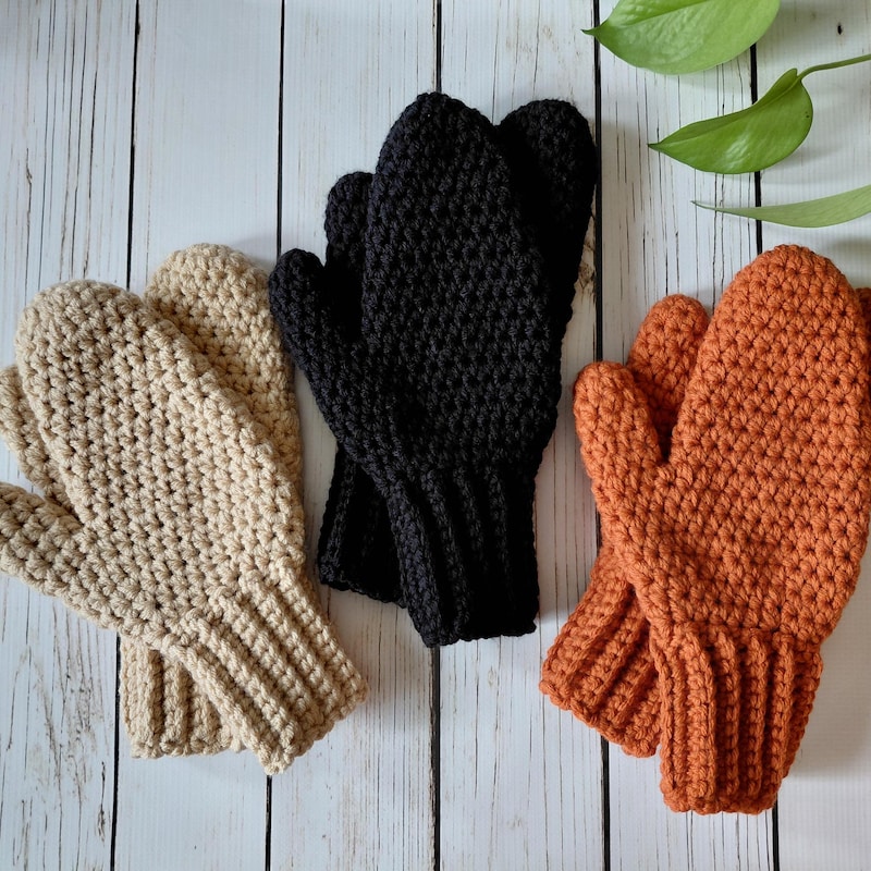 Black Chunky Knit Mittens - Etsy