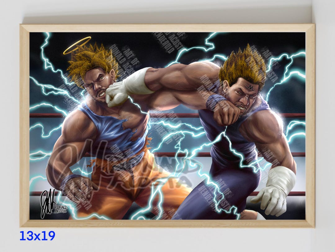 DBZ Dragon Ball Z X Creed 3 III Goku Vs Majin Vegeta Premium Satin Art ...