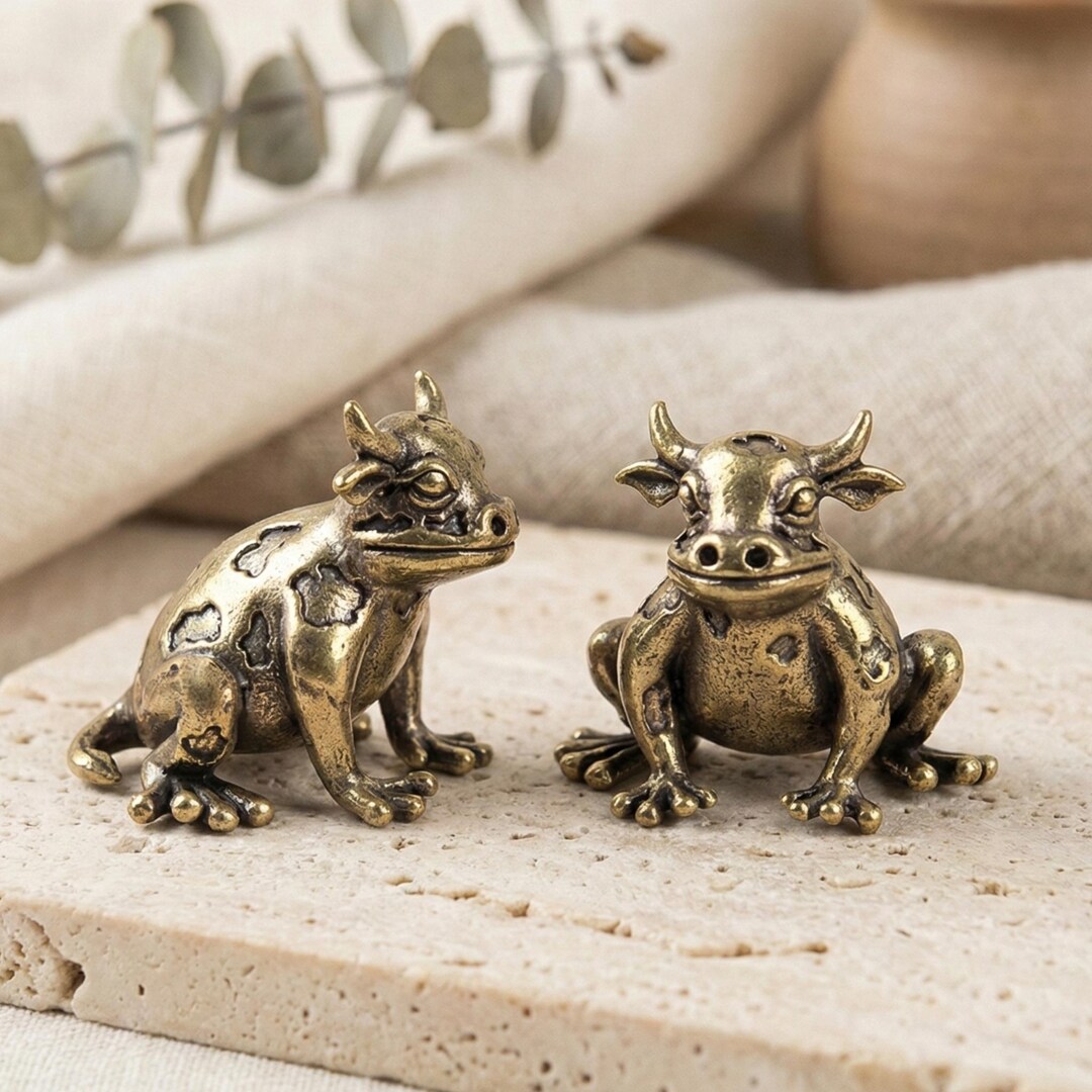3pcs Solid Brass Bullfrog Statue, Funny Bull Head Frog Body, Weird Desk ...