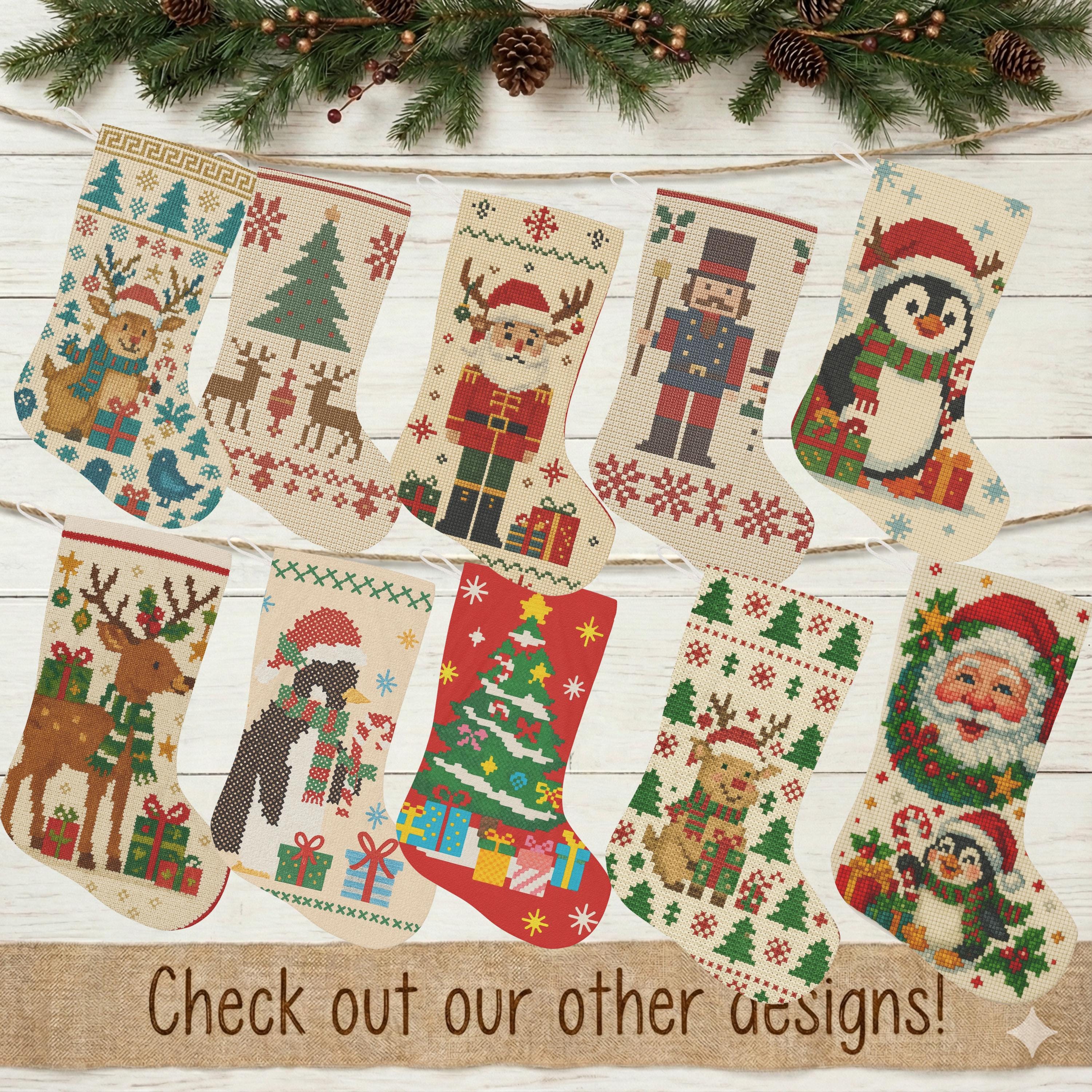 Personalized Christmas Stocking | Custom Name Vintage Needlepoint Style ...