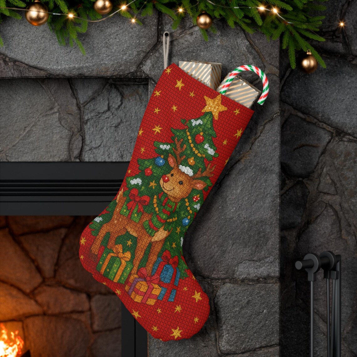 Personalized Christmas Stocking | Custom Name Vintage Needlepoint Style ...