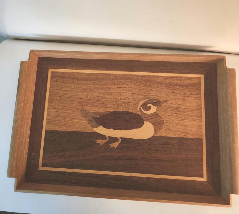 Vintage Wood Inlaid Duck Serving Tray - Etsy