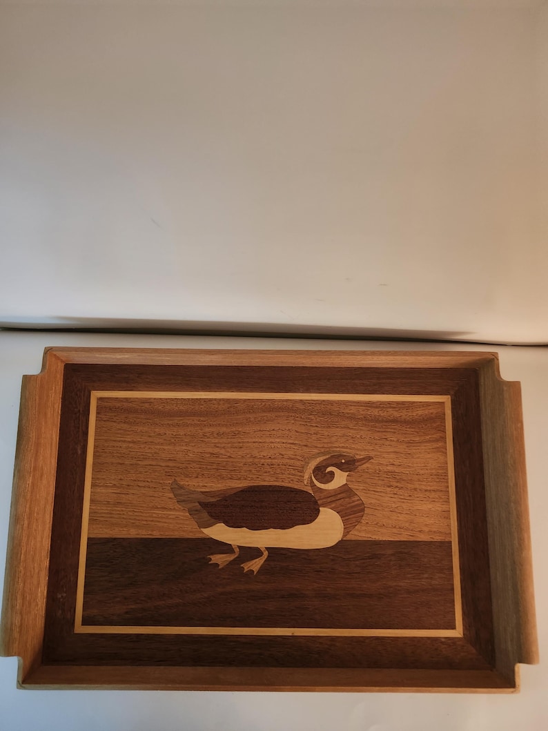 Vintage Wood Inlaid Duck Serving Tray - Etsy