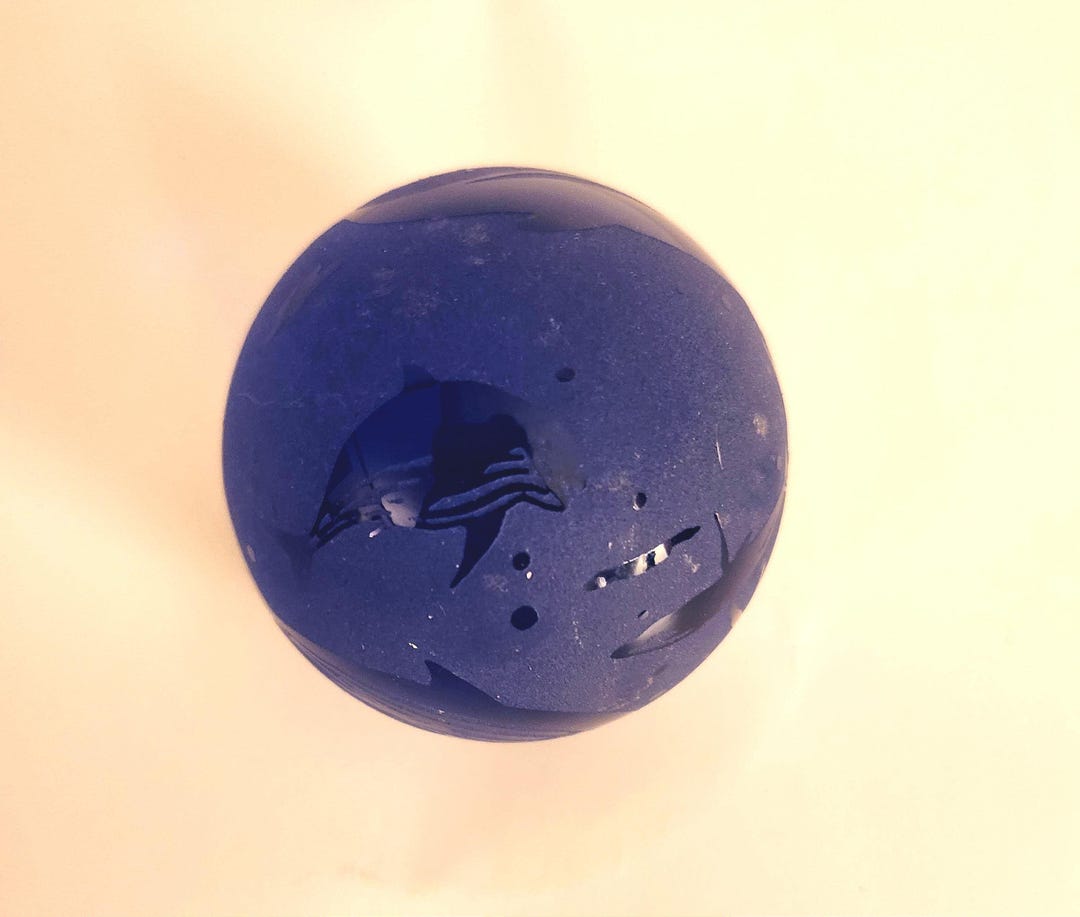 Vintage Cobalt Blue Art Glass Sphere Paperweight With Ocean Scene ...
