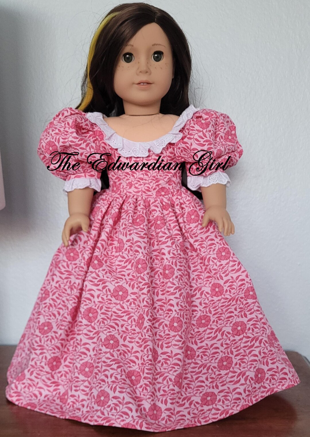 Pink 1830's Pink Floral Vine Romantic Era Doll Dress. for 18 Inch Play ...