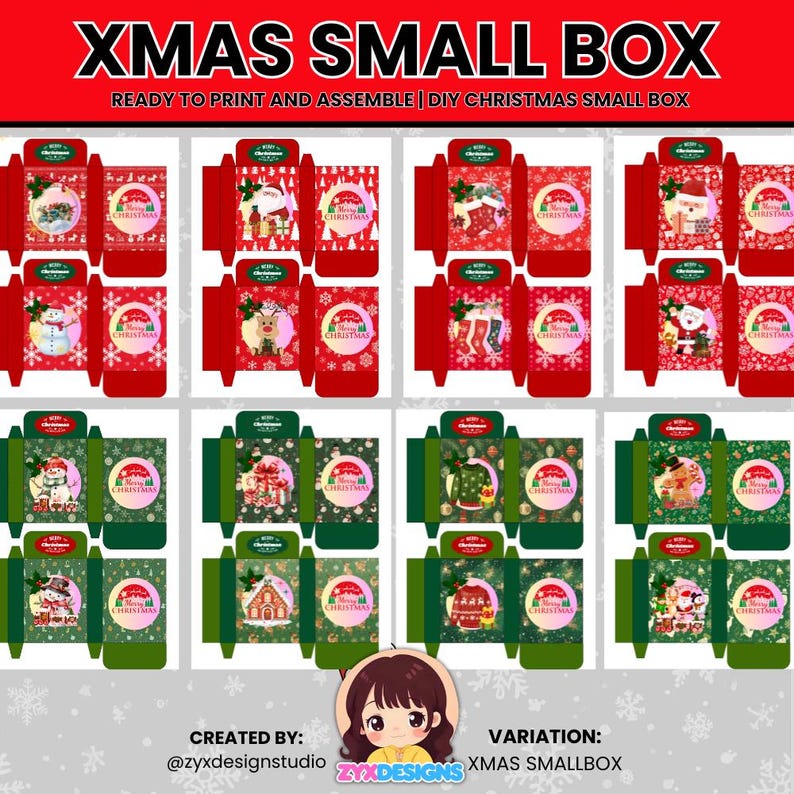 Printable Christmas Gift Box Template: Holiday Favor Box (PDF) - Etsy ...