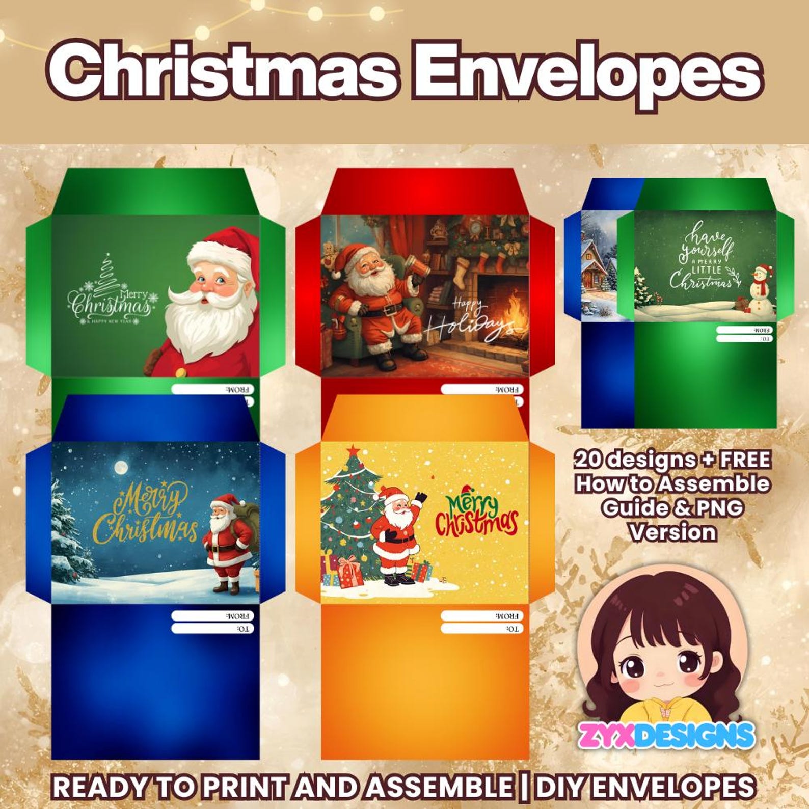 Printable Christmas Envelopes | 20 Festive Designs | DIY Holiday Money ...