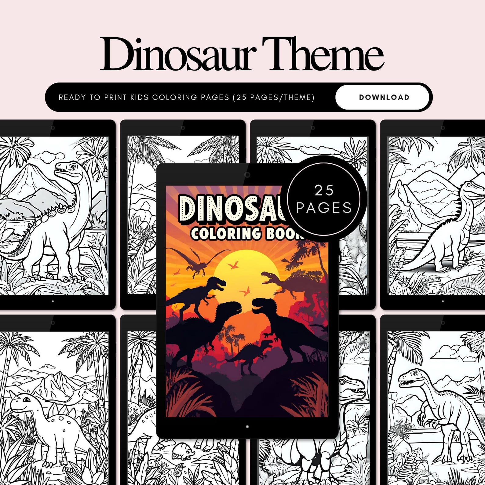 Kids Coloring Books Printable Bundle: Dinosaurs, Princess, Unicorns ...