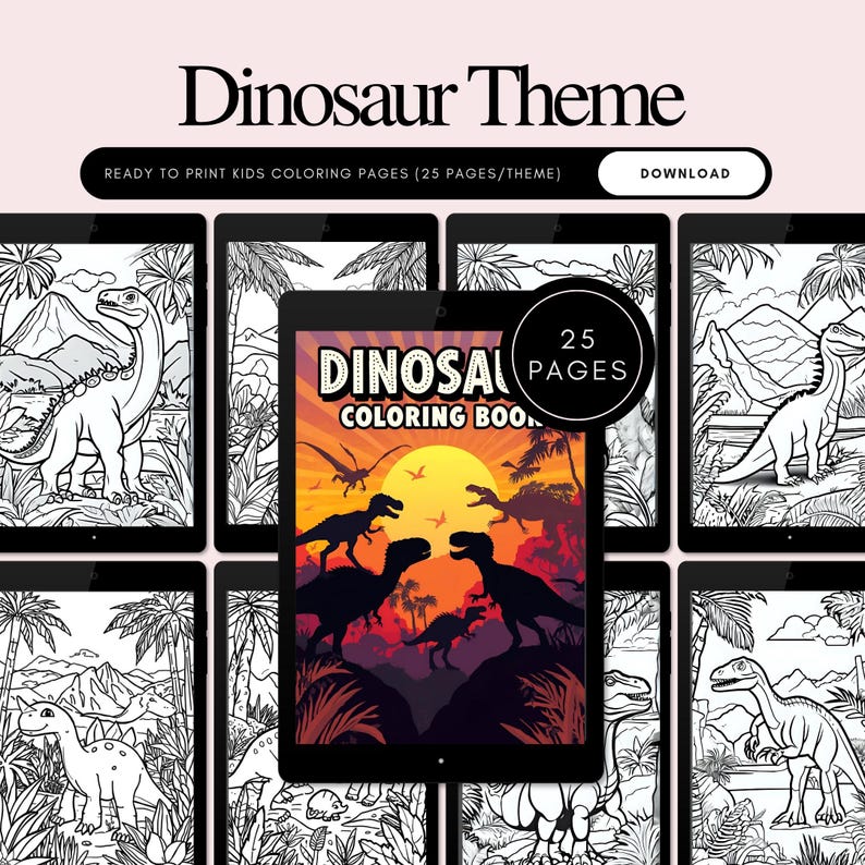 Kids Coloring Books Printable Bundle: Dinosaurs, Princess, Unicorns ...