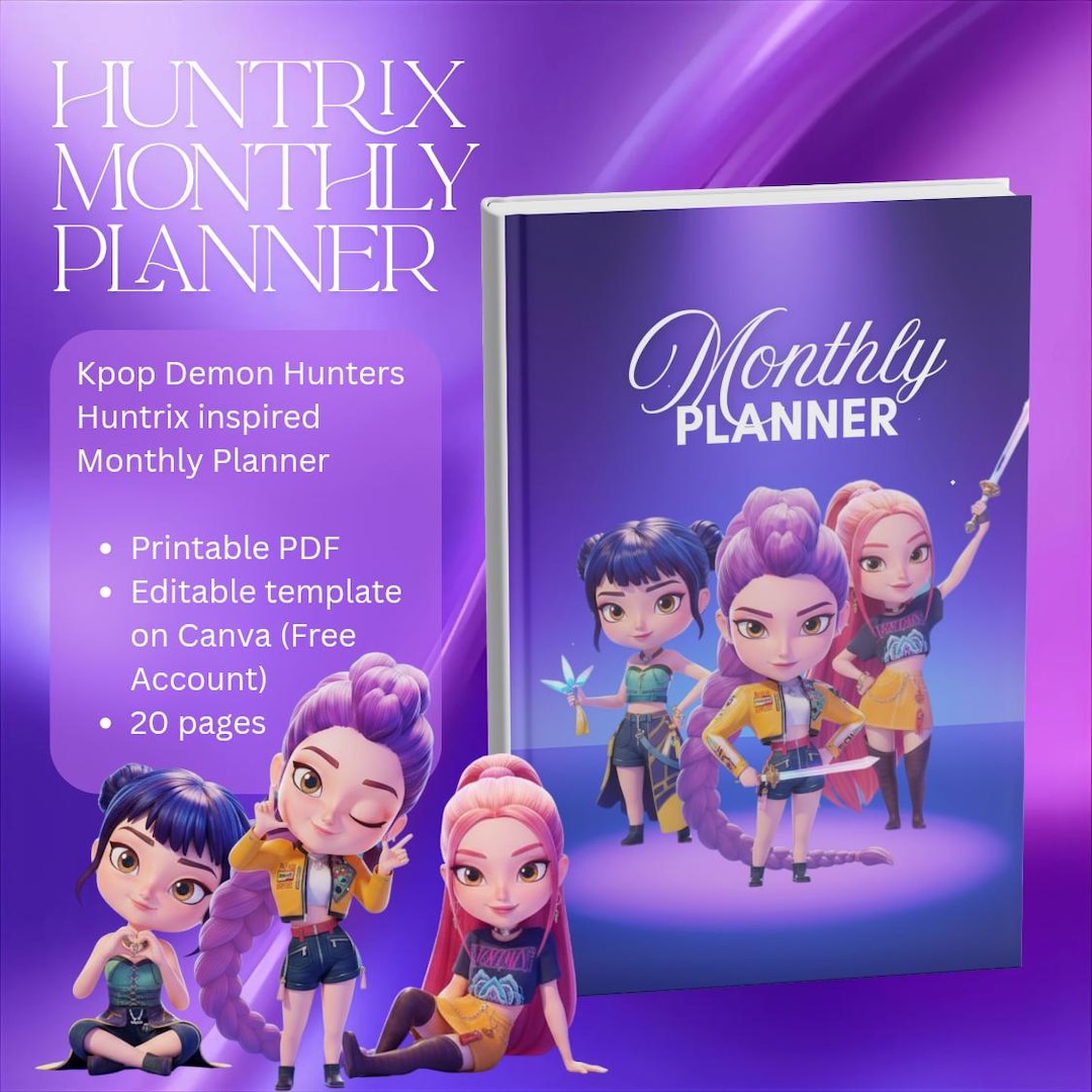 Huntrix KPOP Demon Hunters Inspired Monthly Planner | Printable 20-page ...