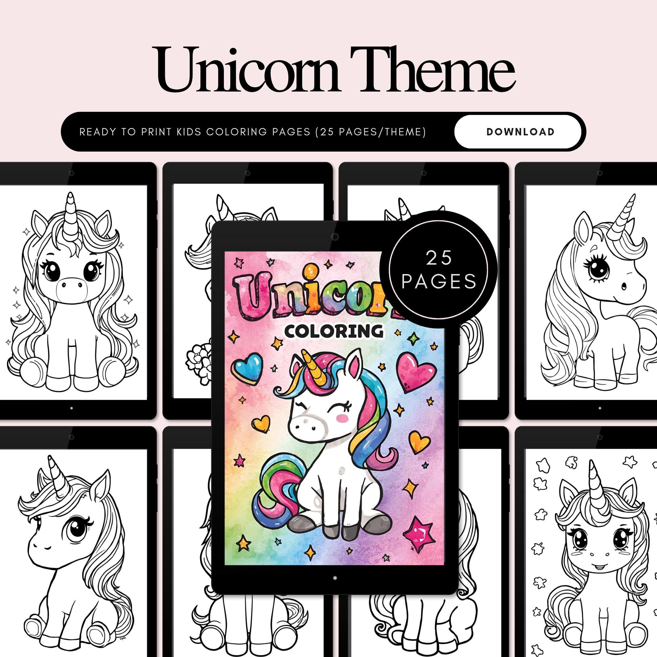 Kids Coloring Books Printable Bundle: Dinosaurs, Princess, Unicorns ...