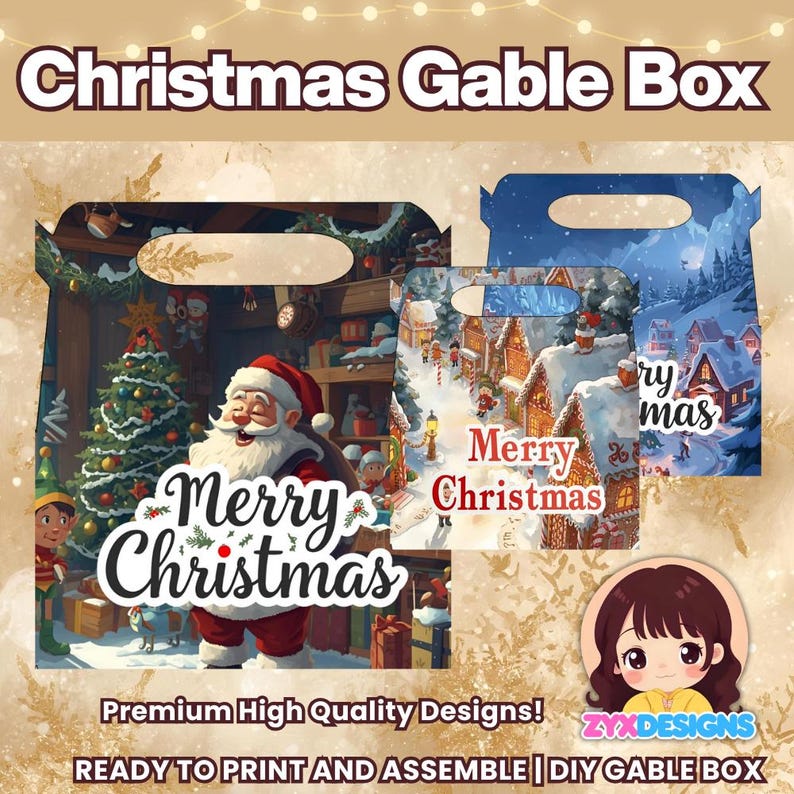 Printable Christmas Gable Box | Holiday Favor Template (digital ...
