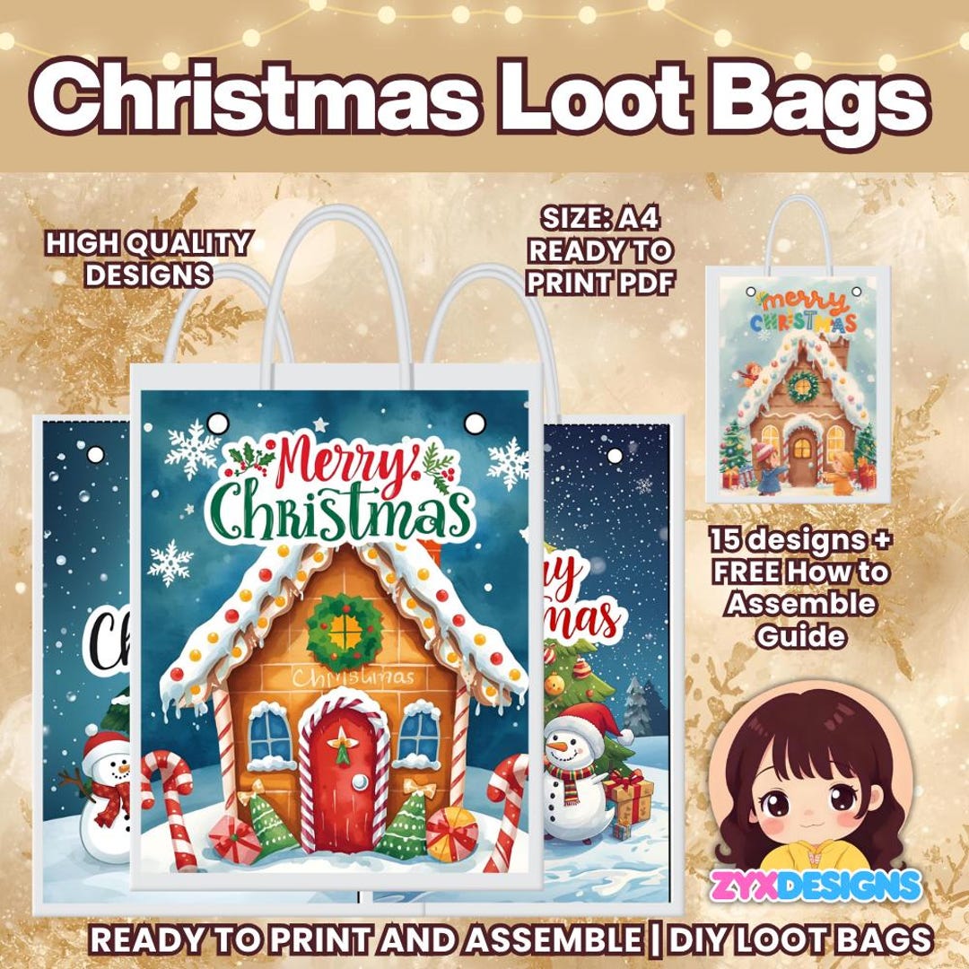 Printable Christmas Loot Bags | DIY Treat Bag Template (instant ...