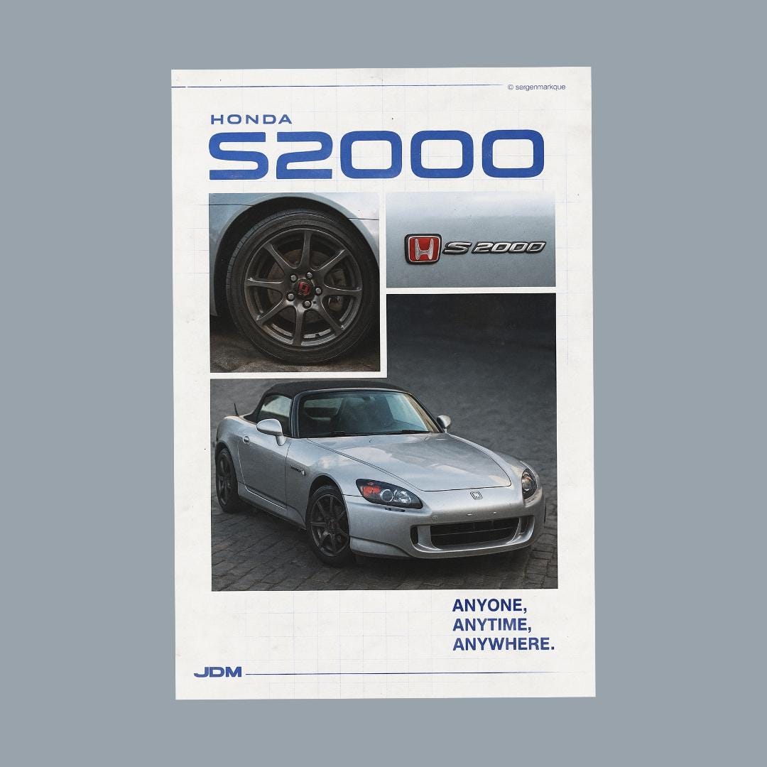 Honda S2000 JDM Poster: Minimalist Car Art Print, Garage Decor - Etsy