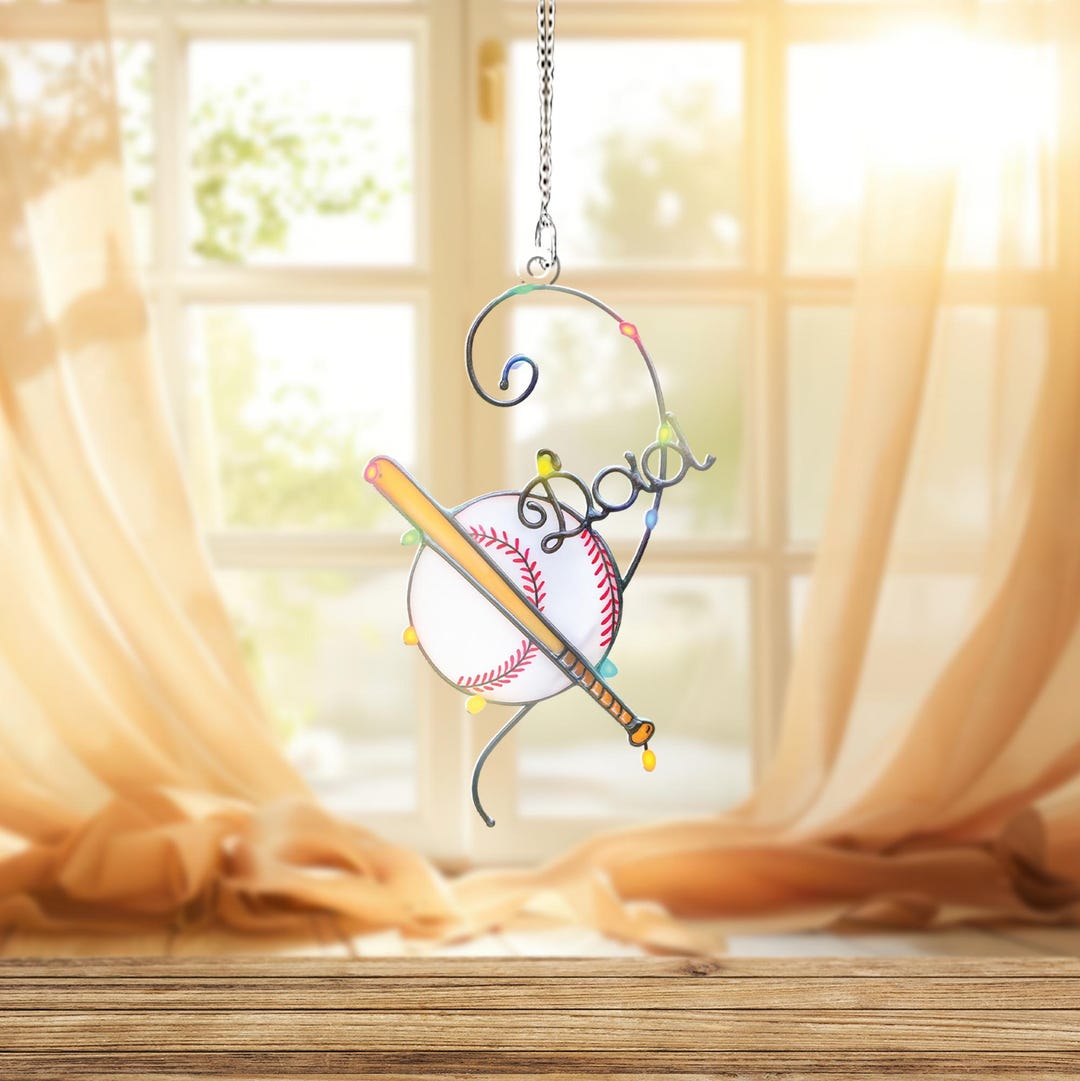 Personalized Baseball Window Hanging With Bat & Ball | Stained Glass ...
