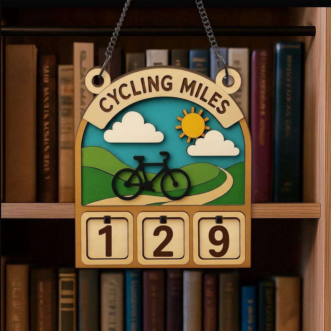 Cycling Miles Tracker Wooden Sign, Bike Mileage Counter, Personalized ...