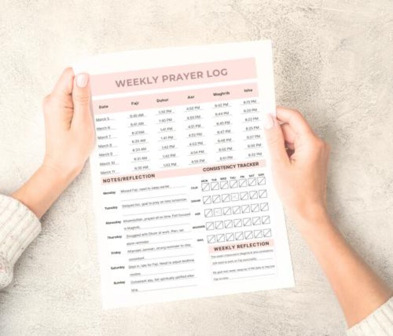 Weekly Prayer Log – Printable Islamic Journal for Salah, Reflection ...