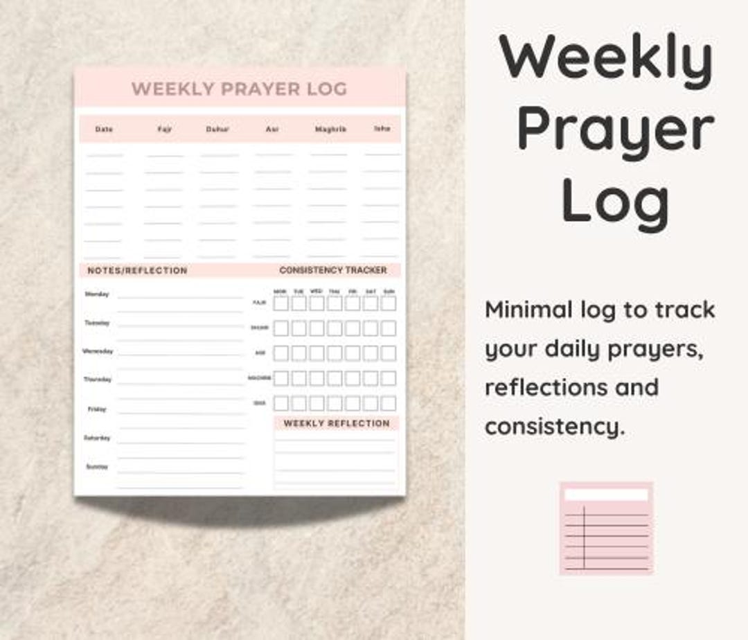 Weekly Prayer Log – Printable Islamic Journal for Salah, Reflection ...