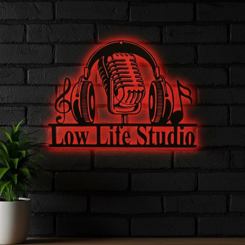 Custom Music Audio Studio Metal Wall Art LED Light, Microphone ...