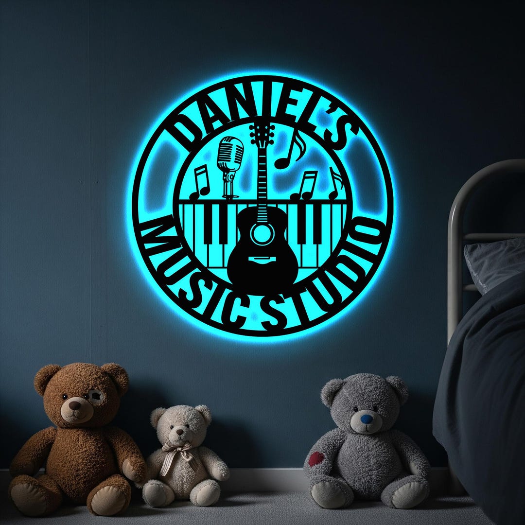 Personalized Music Room Sign Metal Sign With LED Light, Studio Wall Art ...