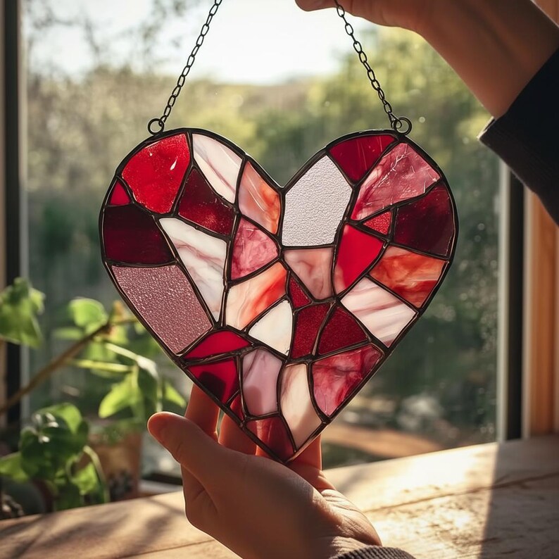 Red Heart Mosaic Acrylic Suncatcher, Valentine Gift for Her or Wedding ...