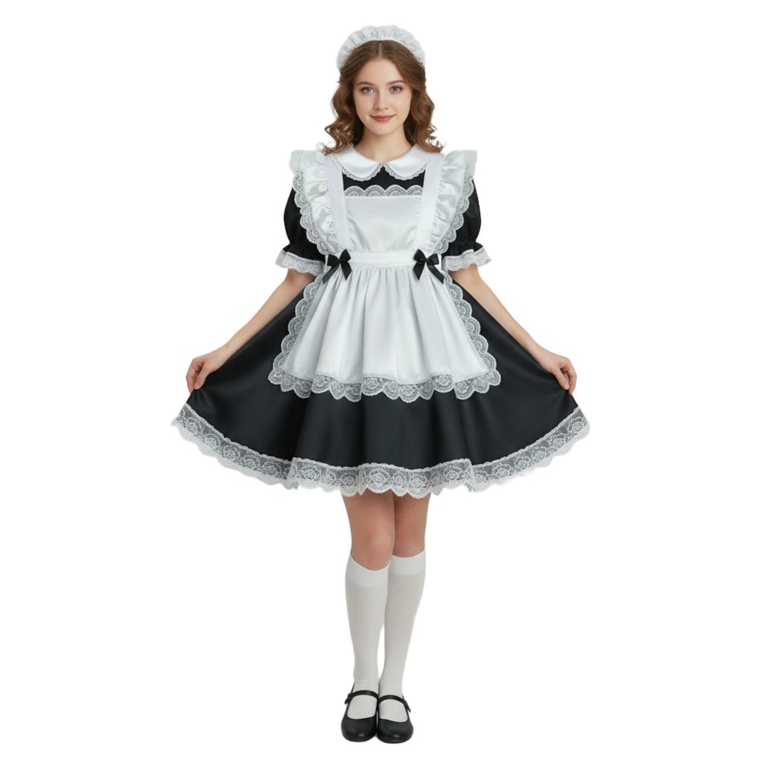 Customized Satin French Maid Outfit Adult Queen Dress With Apron(no ...