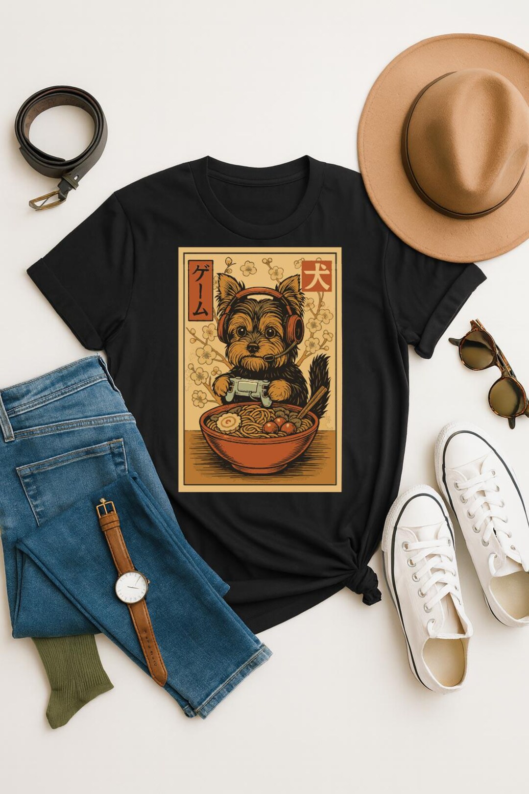 Yorkie Ramen Gamer Shirt: Kawaii Japanese Anime Dog Unisex Graphic Tee ...