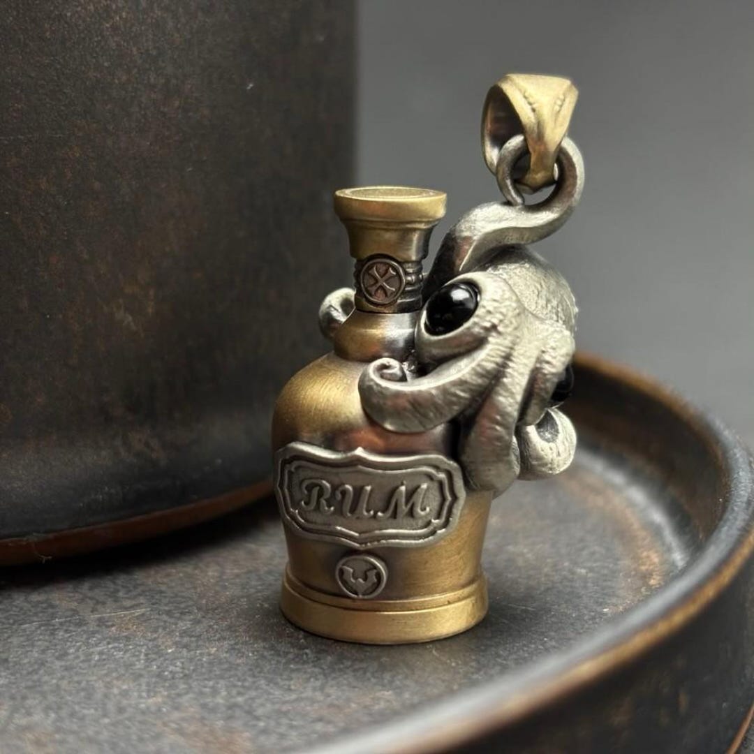Brass Octopus Rum Bottle Pendant, Agate Eyes, Keepsake Capsule, Gift ...