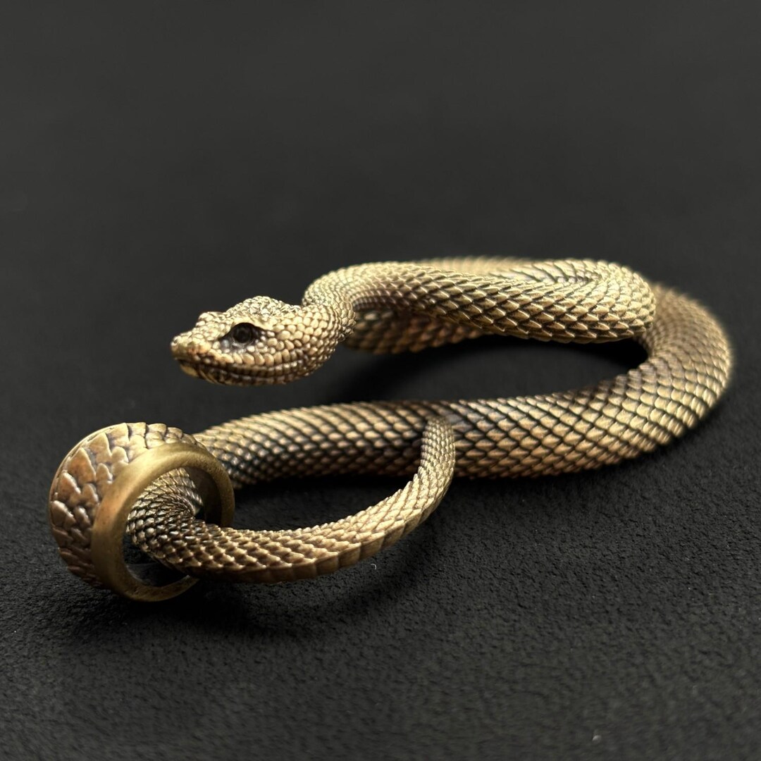 Brass Viper Snake Keychain, Aggressive Realistic Design, Gift for Men ...