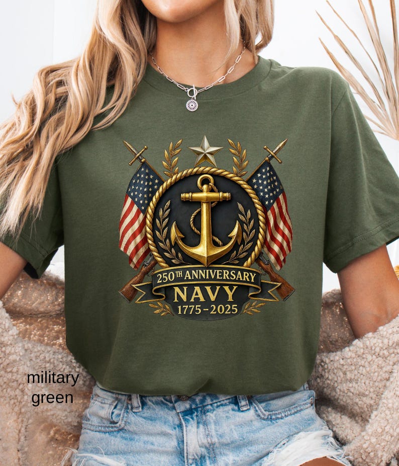 US Navy 250th Anniversary Shirt: Patriotic Anchor 1775-2025 Navy ...