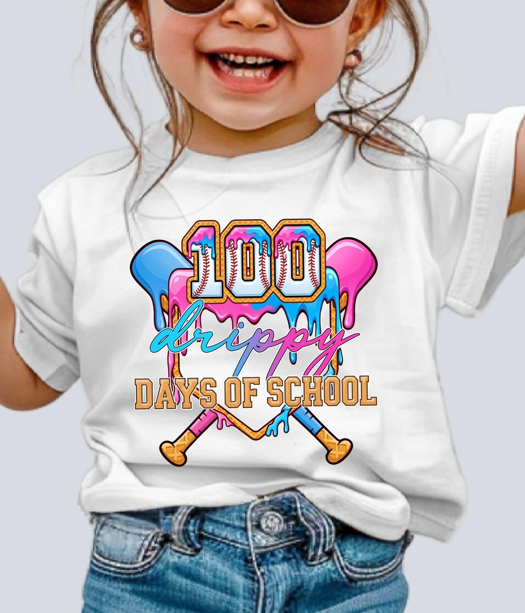 Retro 100 Drippy Days of School Kids Shirt, Baseball Ice Cream Tee ...