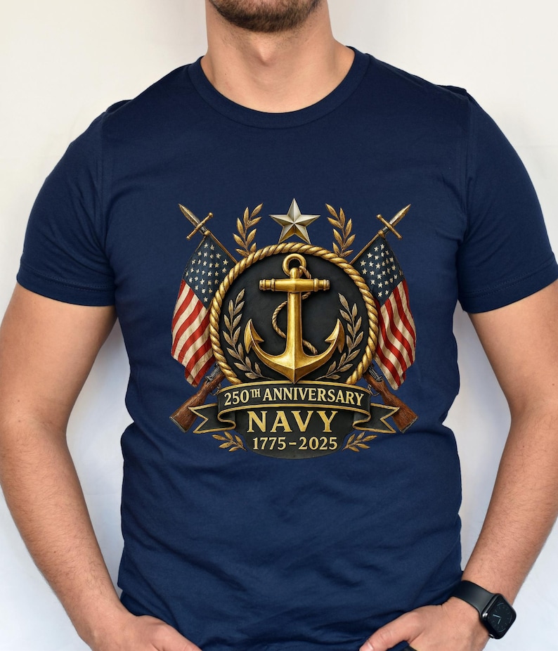 US Navy 250th Anniversary Shirt: Patriotic Anchor 1775-2025 Navy ...