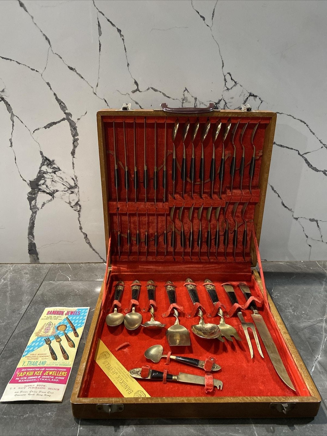 Vintage Bangkok Jewels Fine Silverware Set Brass 40pc Cutlery From Hong ...