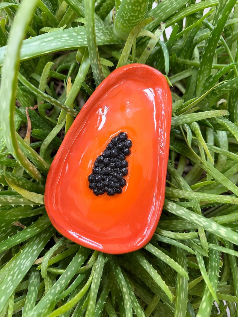 Handmade Papaya Ceramic Dish | Bright Orange Fruit-shaped Tray | Display Tray | Jewelry Dish ...