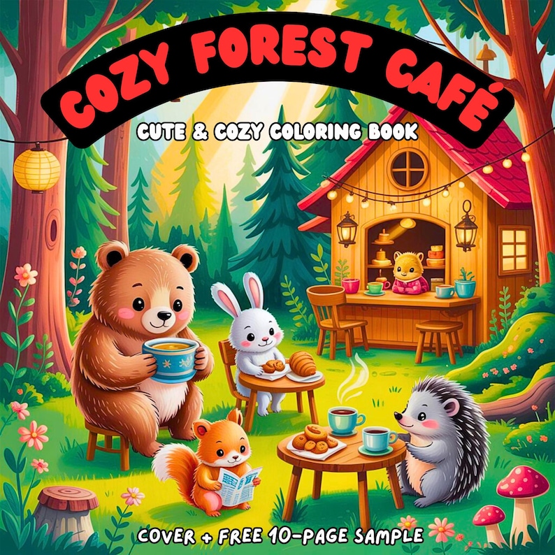 Buy Free Animal Coloring Pages PDF | Cozy Forest Cafe Coloring Book ...