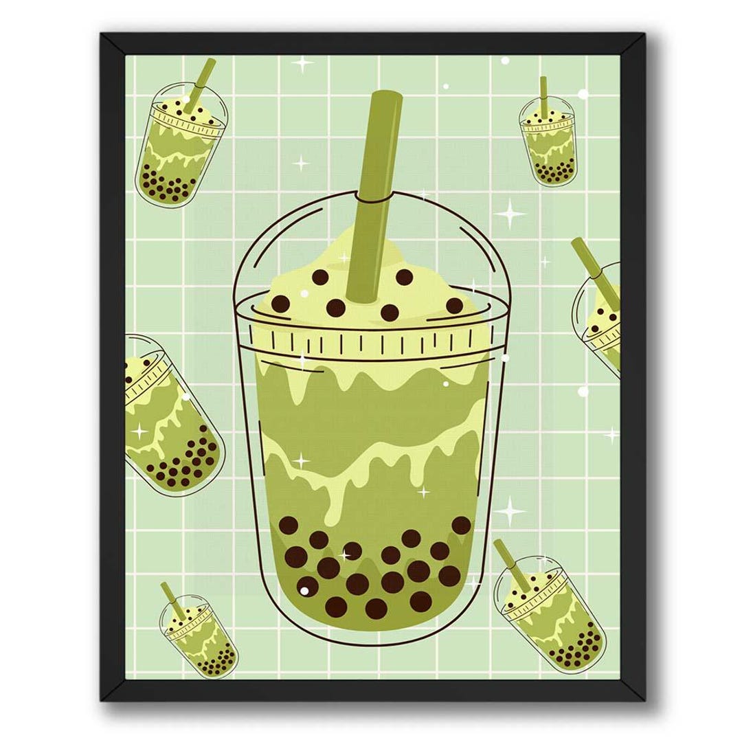 Inkflow Matcha Boba Poster - Green Tea Boba Wall Art With Cute Style ...