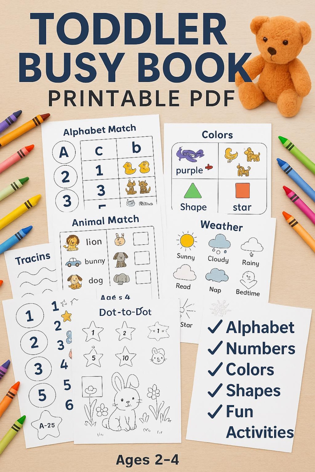 Toddler Busy Book Printable: Preschool Learning Activities (ages 2-4 ...