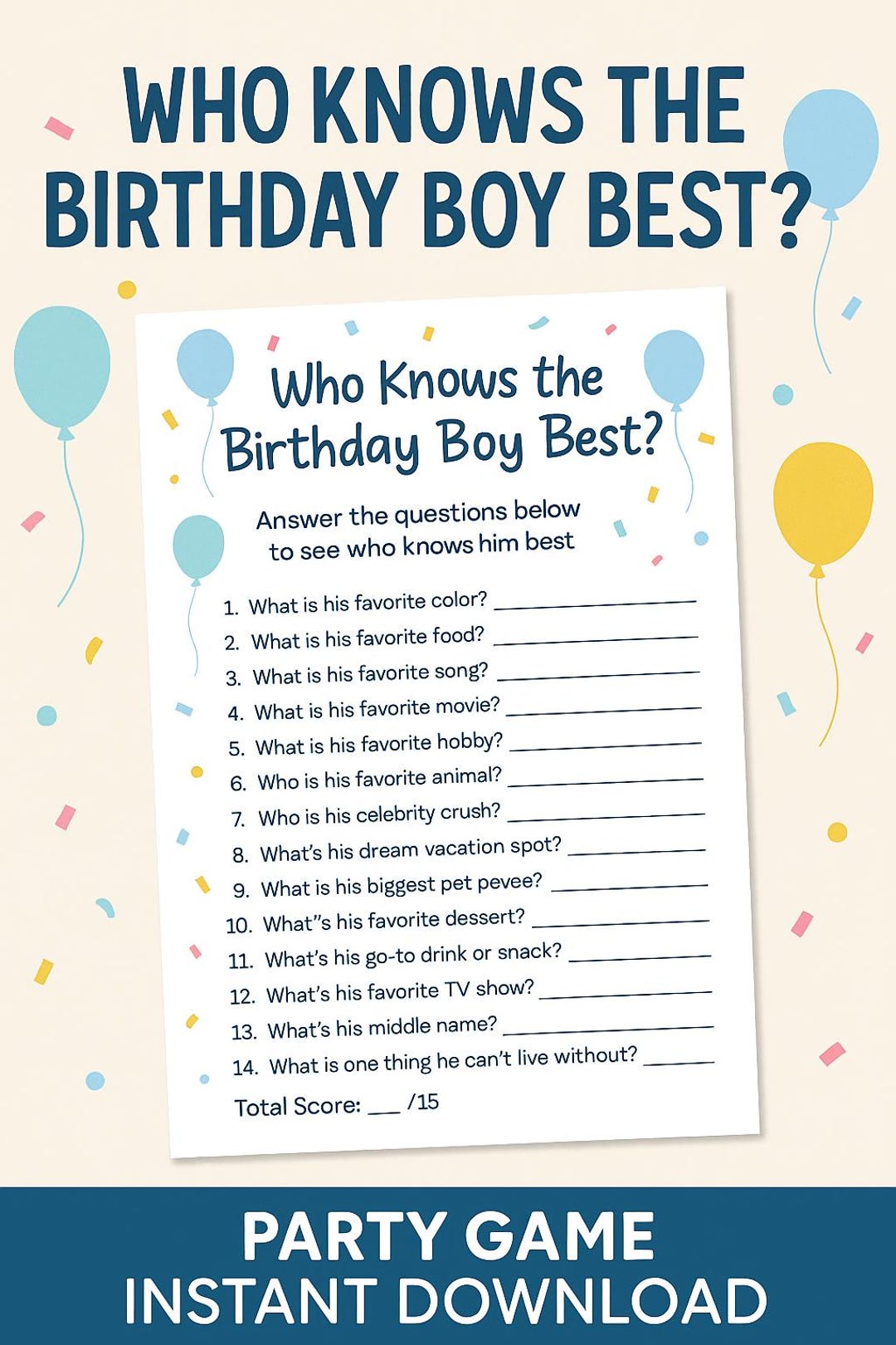 Birthday Boy Trivia Game | Fun Printable Party Activity (PDF) - Etsy Canada
