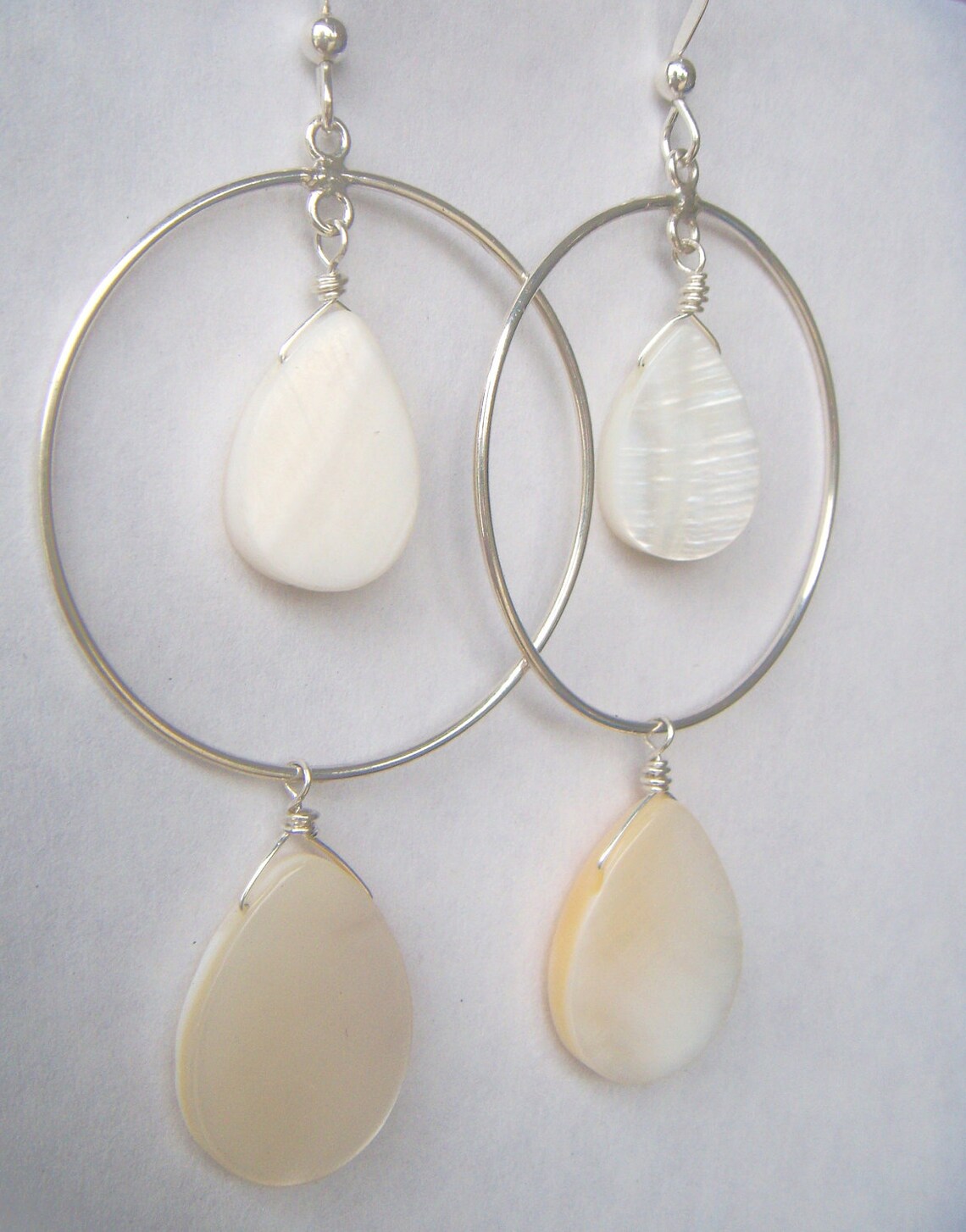 Mother of Pearl Earrings Shell Earrings - Sterling Silver Hoop Dangle ...