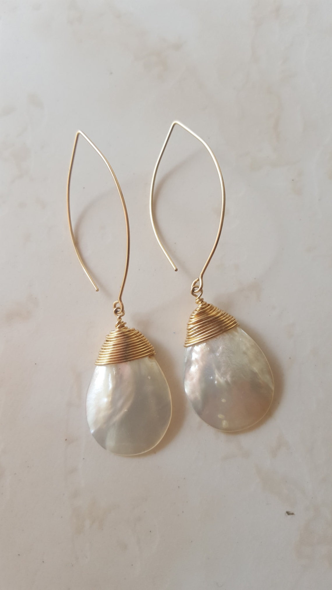 Gold Earrings - Mother of Pearl Shell Earrings - Drop Earrings ...