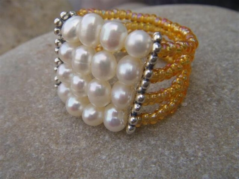 Hecho a mano perlas anillo anillo Cocktail perla grueso anillo de ...