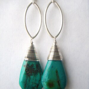 Turquoise Earrings - Long Dangle Earrings - Sterling Silver Drop ...