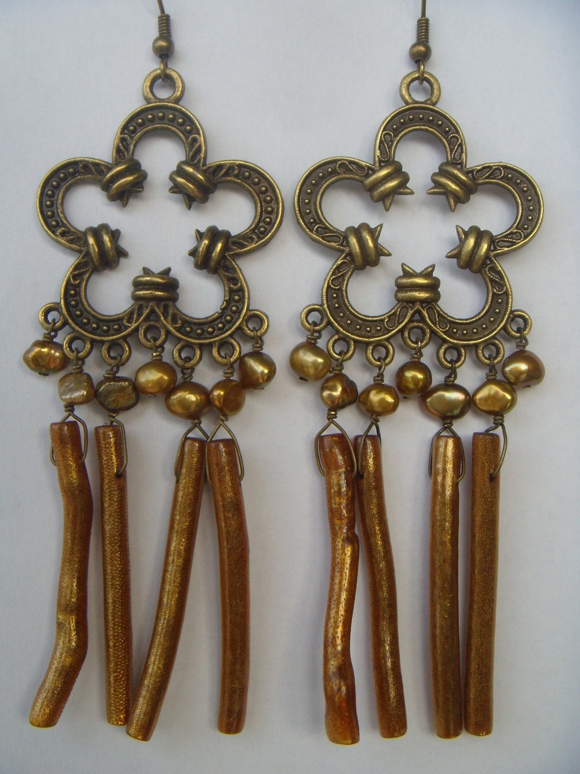 Gladiator Gold Earrings - Long Dangle Earrings - Brass Chandelier ...