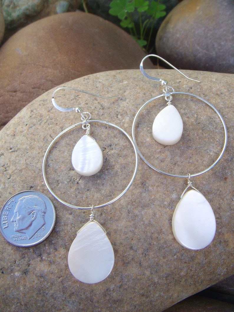 Mother of Pearl Earrings Shell Earrings - Sterling Silver Hoop Dangle ...