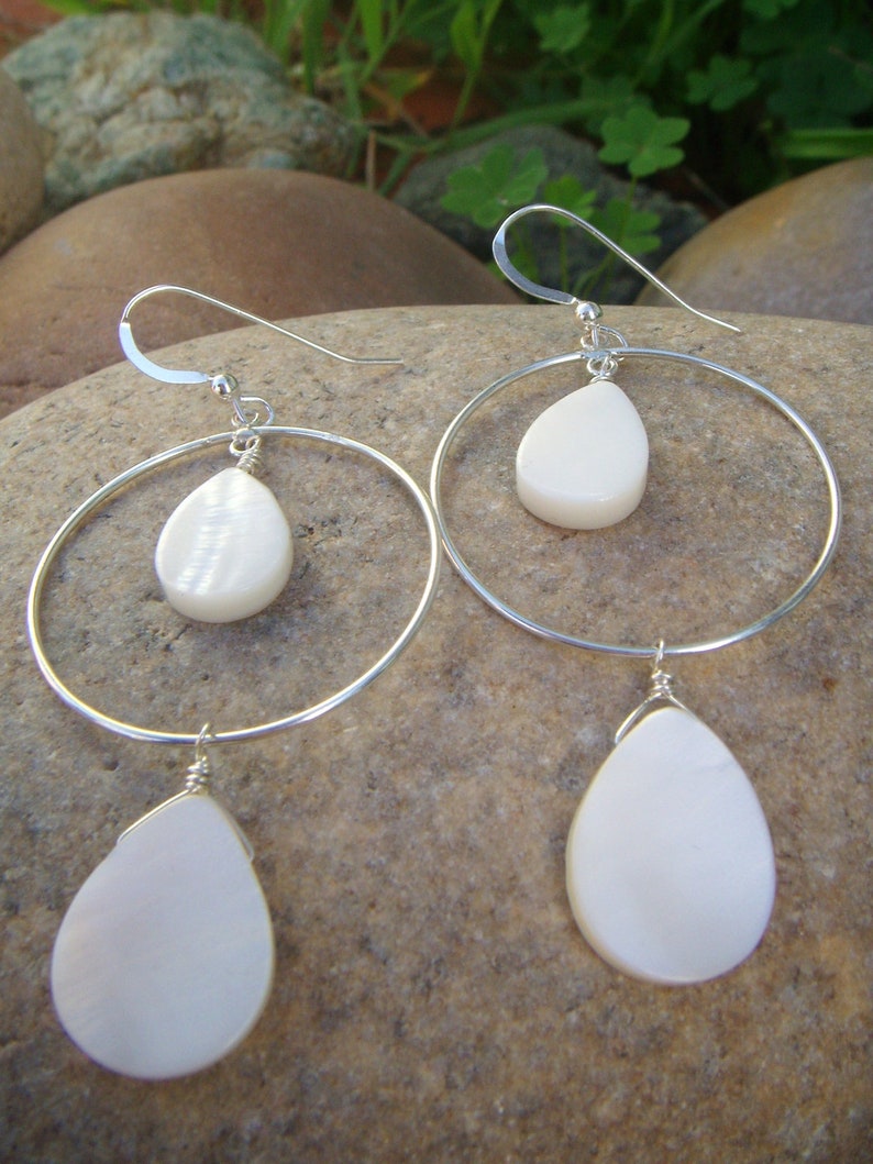 Mother of Pearl Earrings Shell Earrings - Sterling Silver Hoop Dangle ...